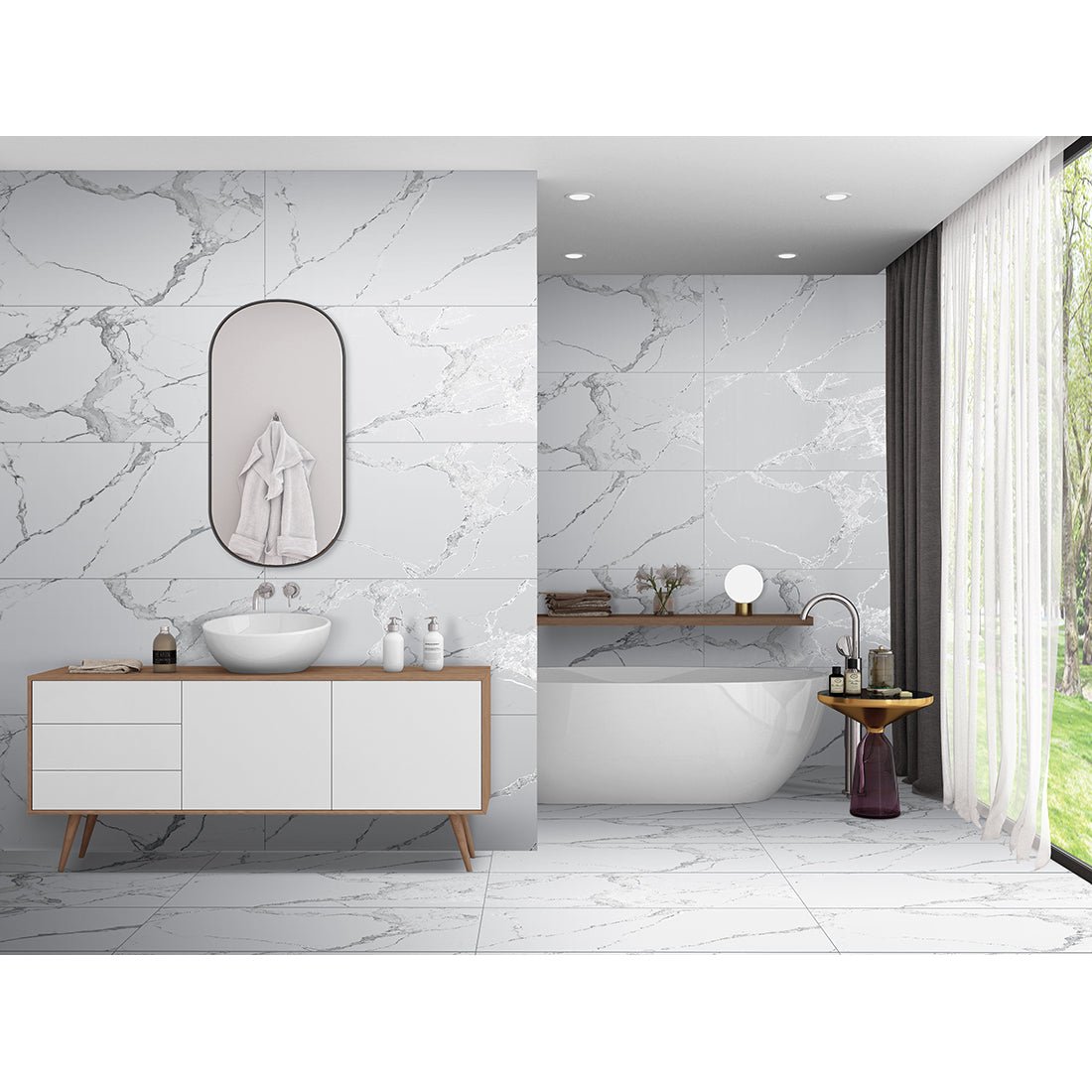 Athos Grey Marble Effect Anti-Slip Porcelain Bathroom Tiles