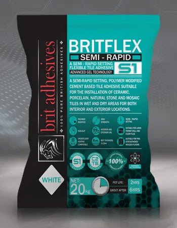 BritFlex S1 Semi-Rapid White Cementitious Tile Adhesive - 20kg - TILES ...