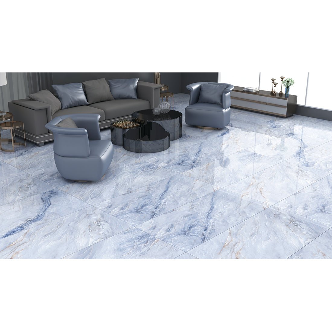 Blue Polished Porcelain Tile | 60x120cm - TILES Paradise