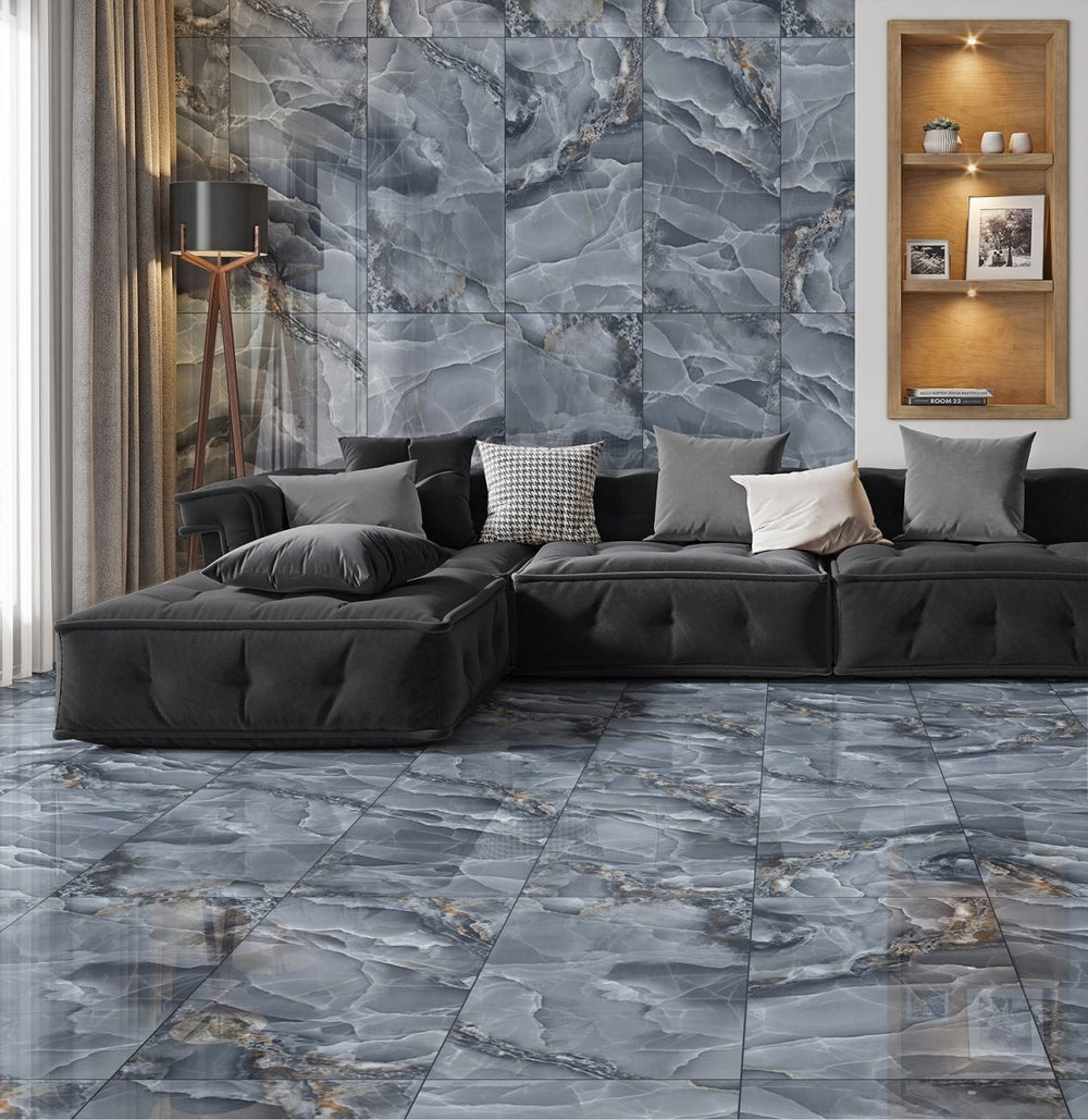 Blue Onyx Marble Effect Porcelain Tile 60x120cm | Wall & Floor