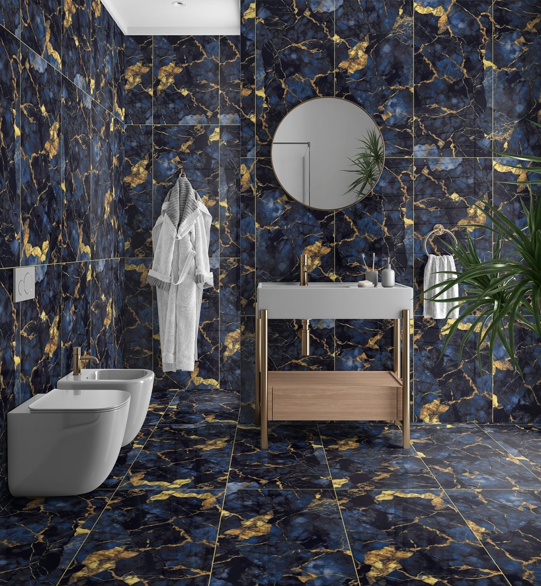 Buy Thunder Blue Gold Marble Effect Polished Porcelain Tiles