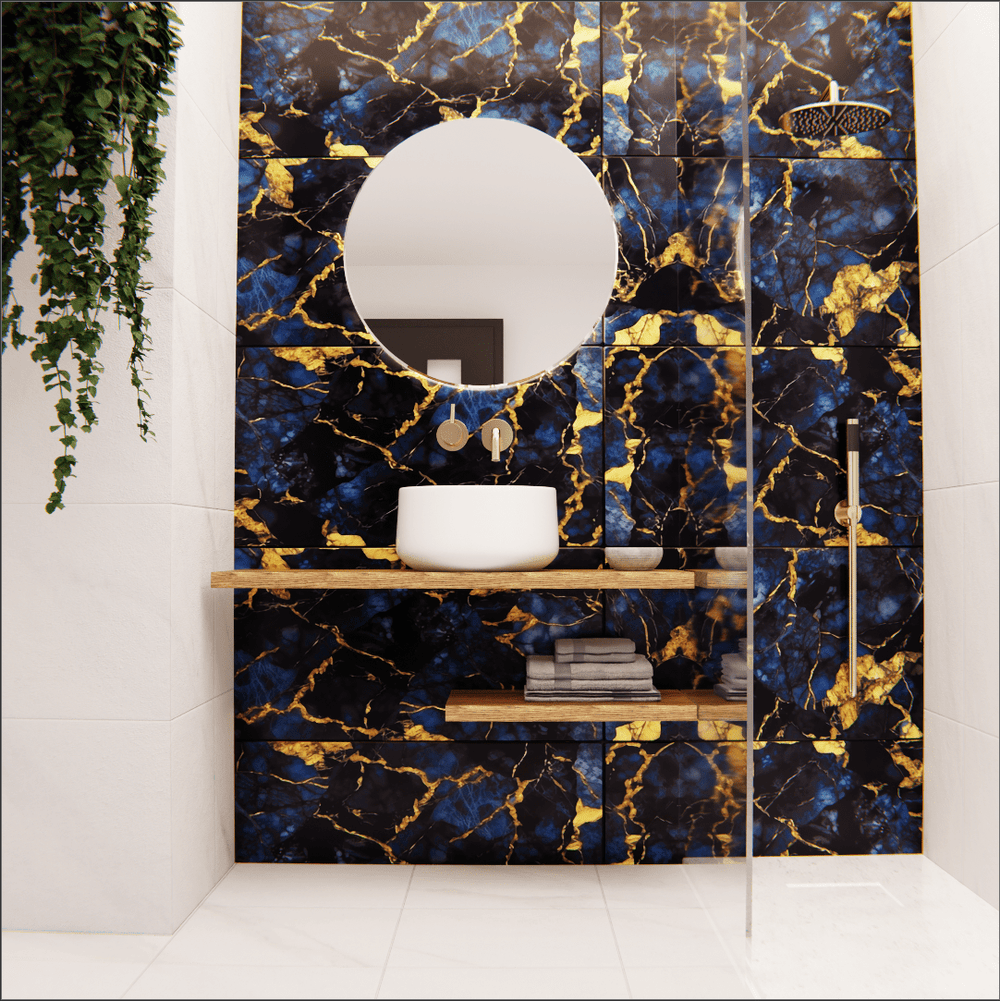 Buy Thunder Blue Gold Marble Effect Polished Porcelain Tiles